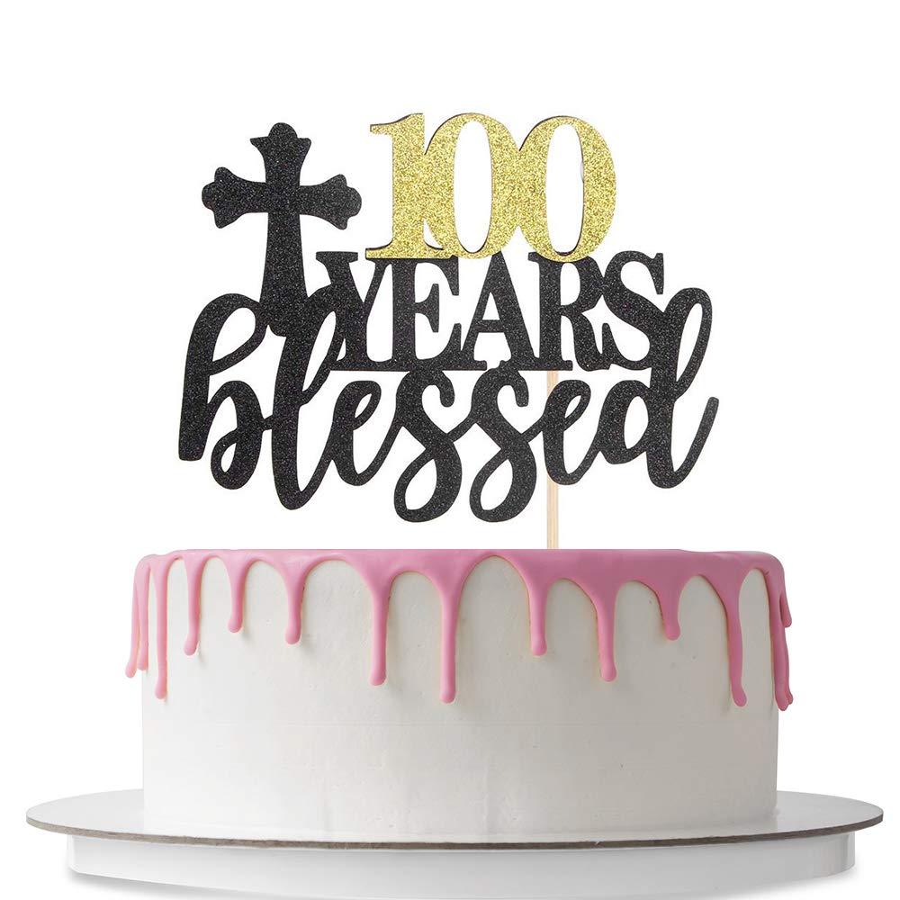 Buy 100 Years Blessed Cake Topper with Crucifix Happy 100th birthday ...