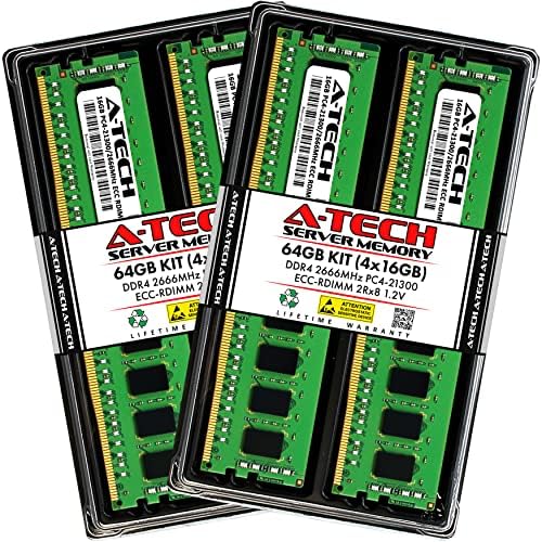 A-Tech 64GB Kit (4x16GB) DDR4 2666MHz PC4-21300 ECC RDIMM 2Rx8 1.2V ...