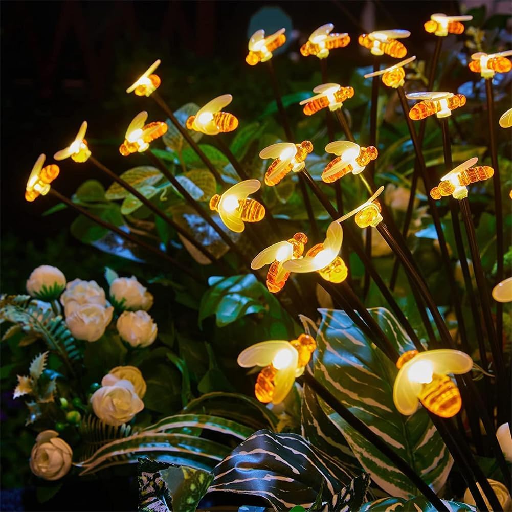 colcutee Solar Garden Bee Lights, 2 Pack 8 LED/8 Modes Solar Powered ...