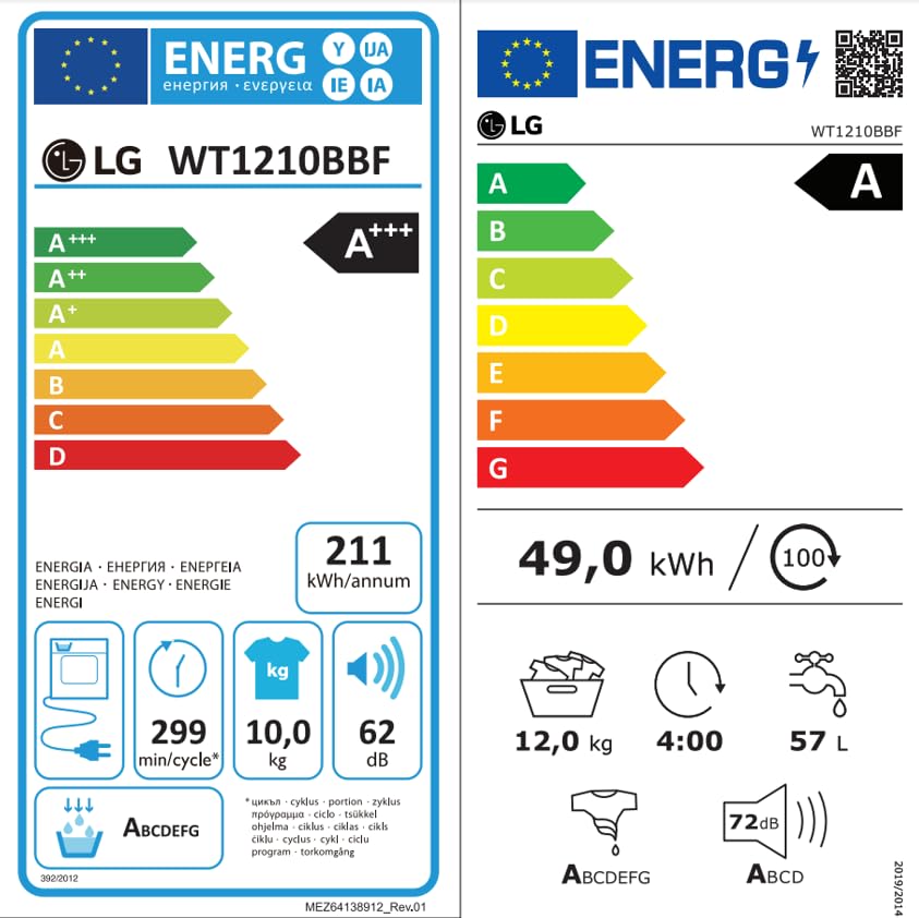 LG WashTower WT1210BBF Colonna Bucato Unificata, Lavatrice Classe A -10 ...