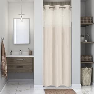 Amazon.com: eachope Stall No Hooks Needed Linen Textured Shower Curtain with Snap-in Fabric ...