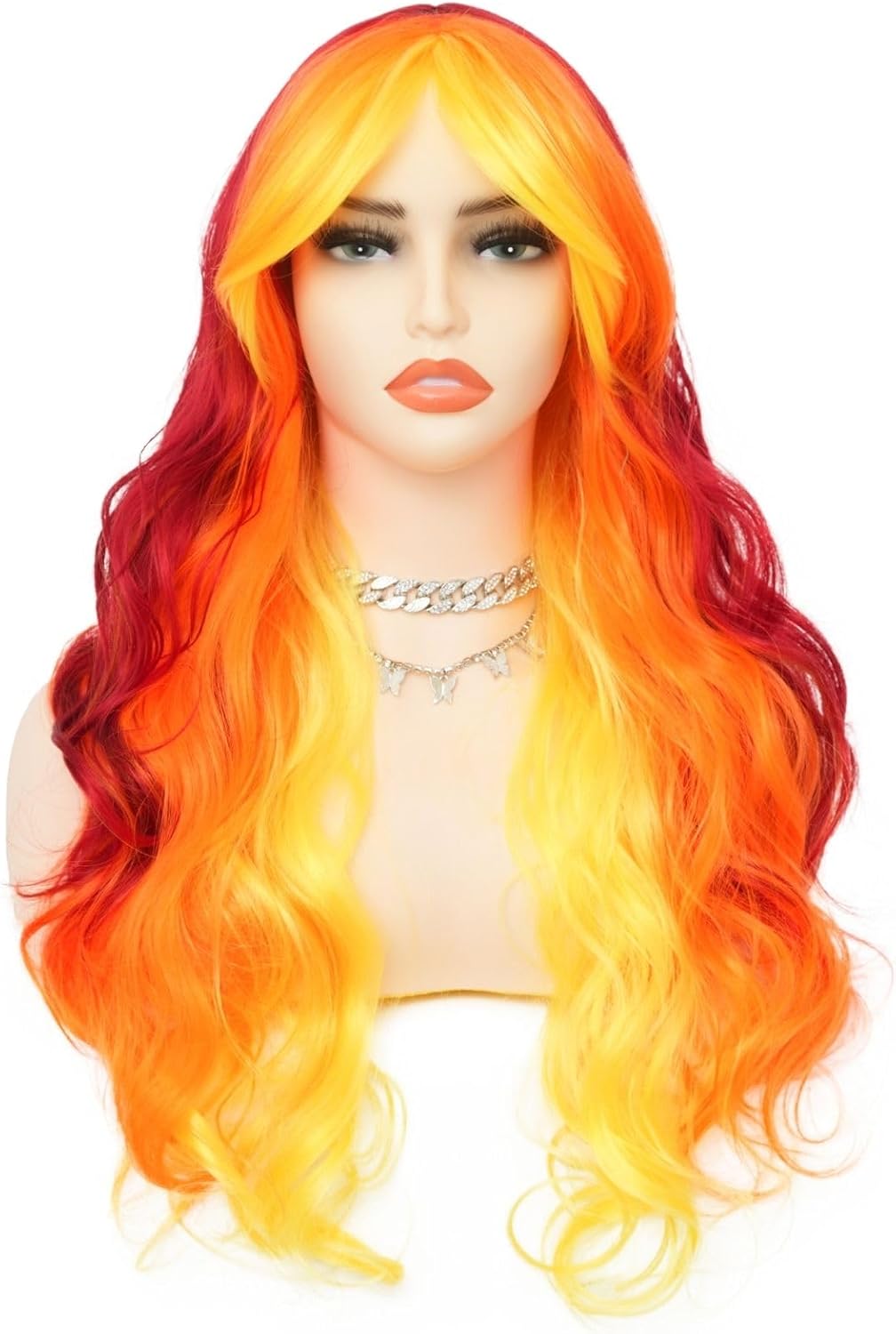 Salaibs Orange Yellow Wigs Long curly Wavy Wig for Women Synthetic ...