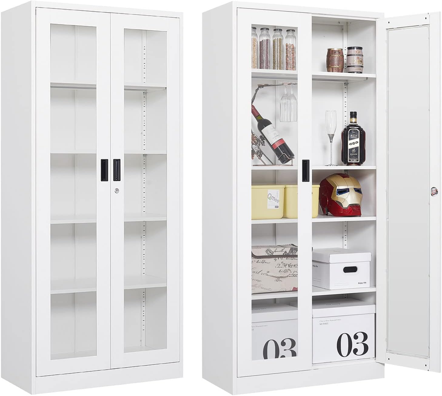 Amazon.com: NODHM 71In Display Cabinet with 2 Glass Doors, 5 Tier Curio ...