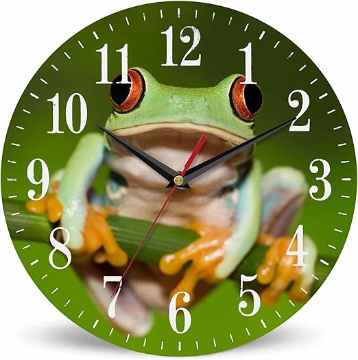 Amazon.com: Mxocom Frog Wall Clock Green Frog with Red Eye Holding ...