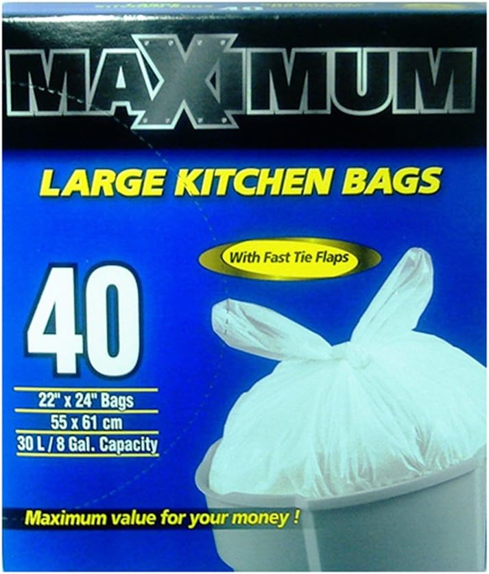 Amazon.com: Maximum Large Kitchen Bags With Fast Tie Flaps (40 Bags ...