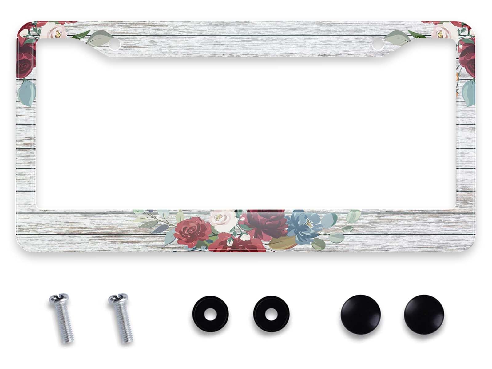 Amazon.com: Smooffly Aluminum License Plate Frame with Roses Over White ...