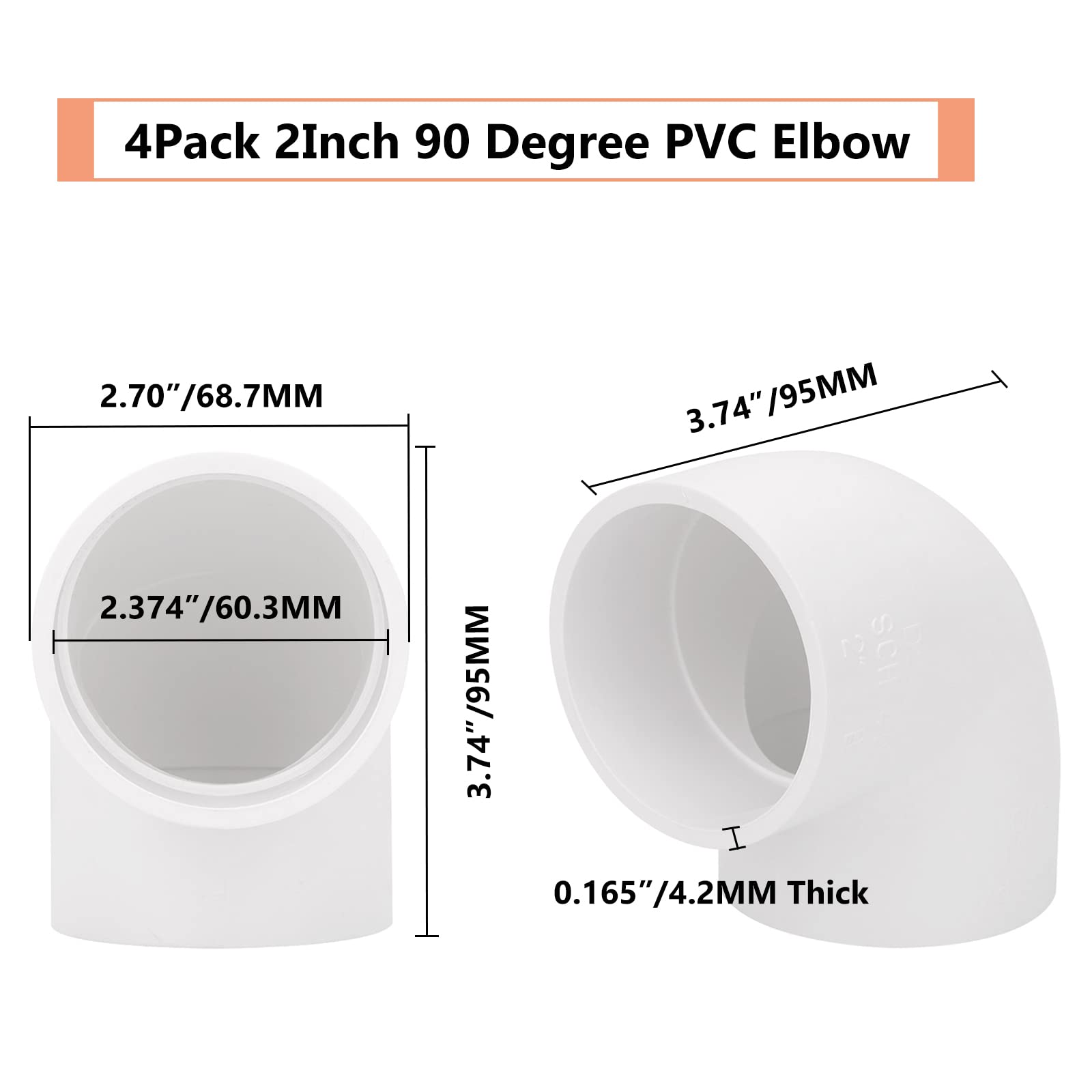 Snapklik.com : 4Pack 2" 90 Degree Elbow PVC Pipe Fittings 2 Way Right ...