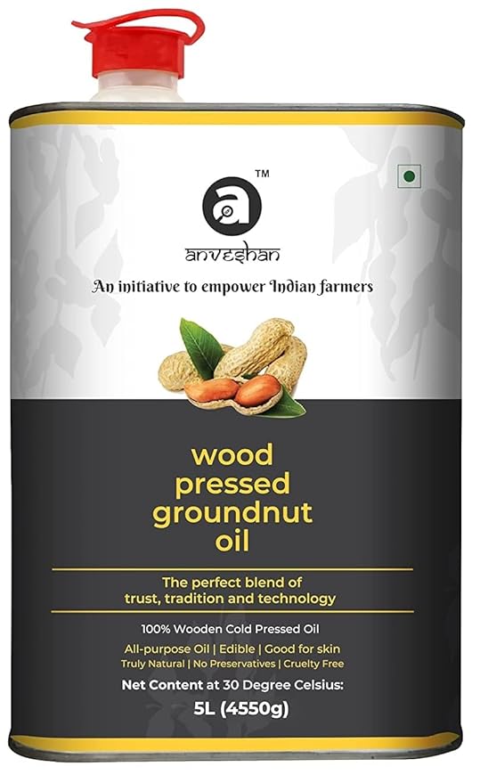 Anveshan Wood Pressed Groundnut Peanuts Oil 5 Litre | Tin Can | Kolhu ...