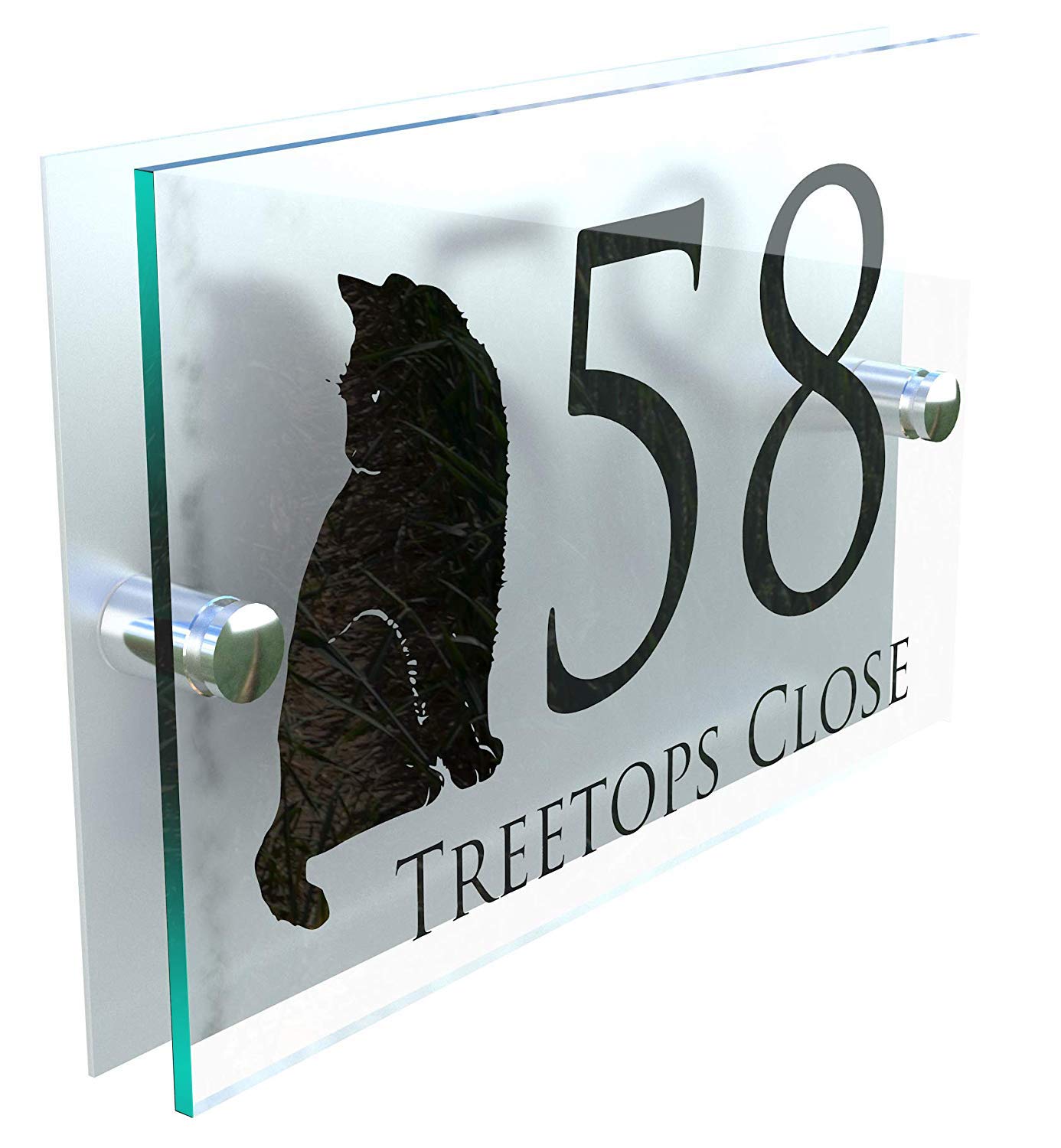 MODERN DECORATIVE CAT HOUSE SIGN PLAQUE DOOR NUMBER CATS STREET GLASS ...