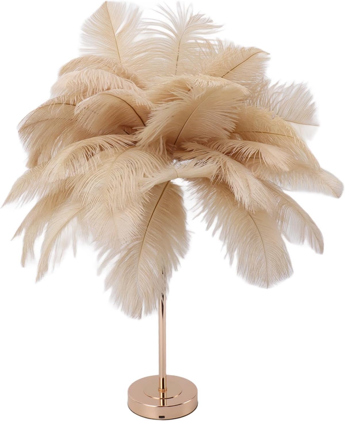 Ostrich Table Lamp, 30PCS Feathers 3 Color Dimming Cordless USB ...