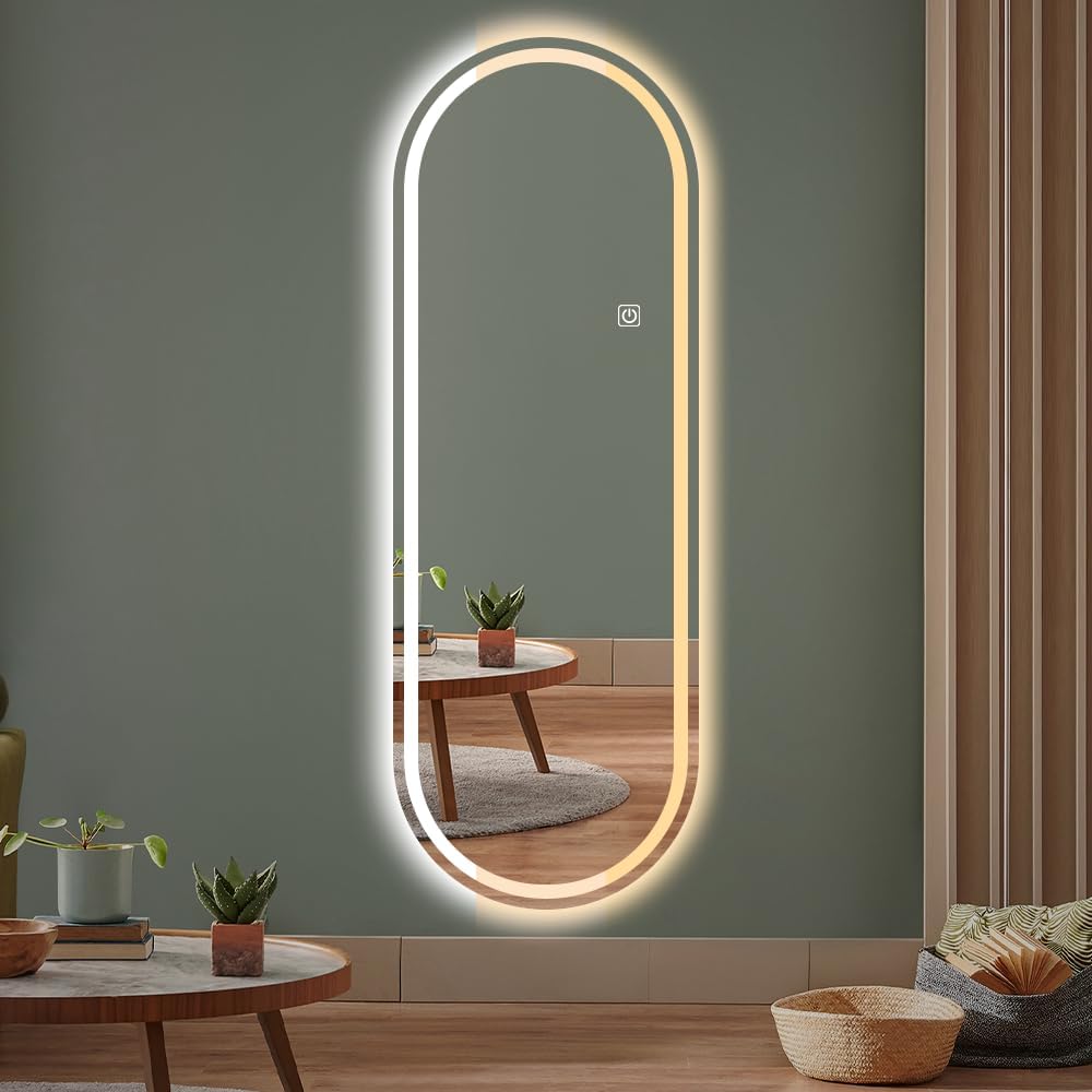 Espejo de Cuerpo Completo con Luz Led, 48*20 Pulgadas Espejo de Piso ...