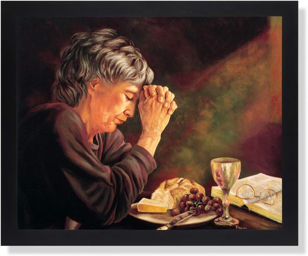 Amazon.com: Gratitude Old Lady Praying at Dinner Table Daily Bread ...