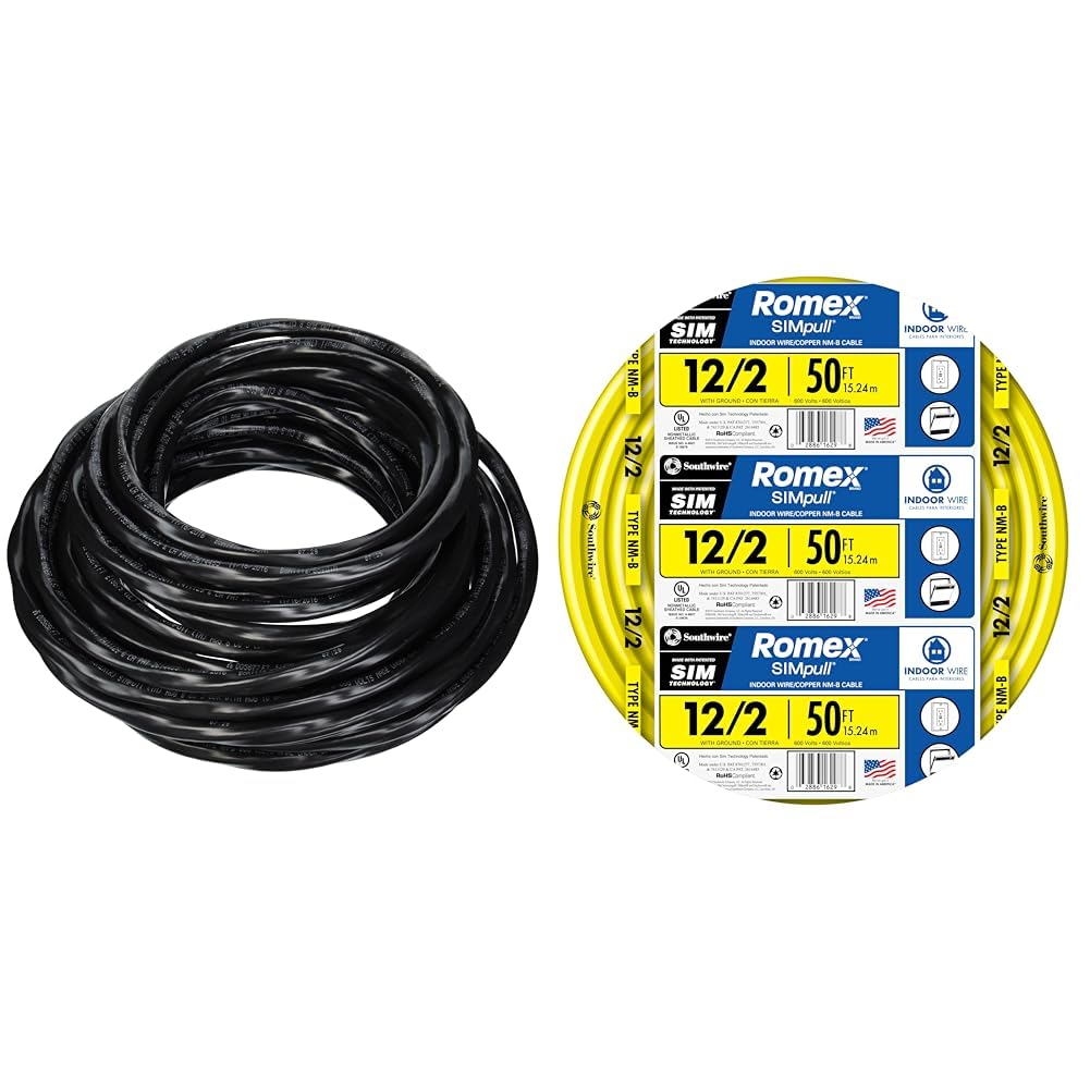 Woods 50 ft. 8/3 Black Stranded CU SIMpull NM-B Wire & Southwire 50ft ...
