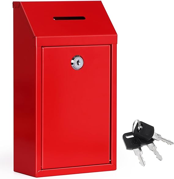 Red Metal Donation Box Collection Box Safe Suggestion Box with Lock ...