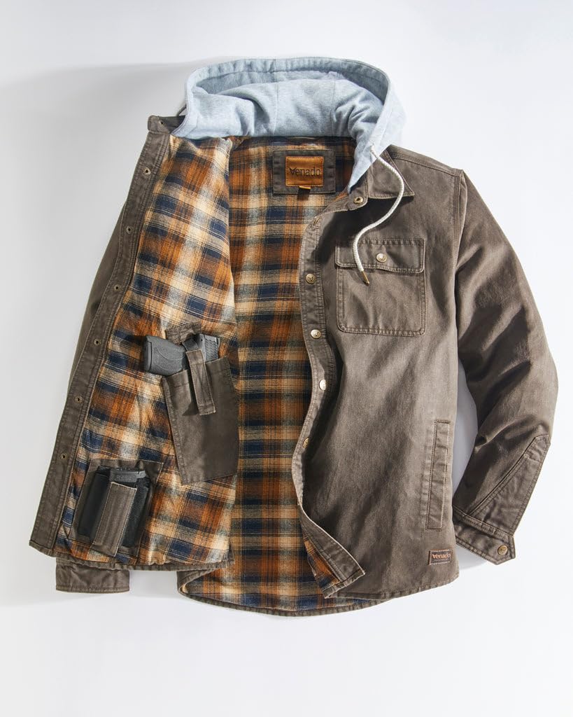 Snapklik.com : Venado Mens Concealed Carry Chore Coat - Hooded Flannel ...