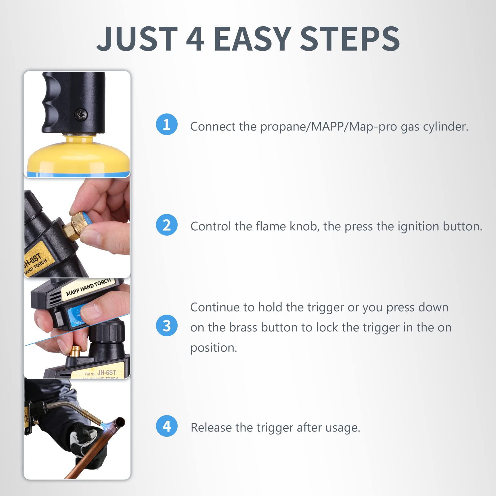 Buy TAUSOM Propane Torch Head, Mapp Gas Torch Trigger Start & Flame ...