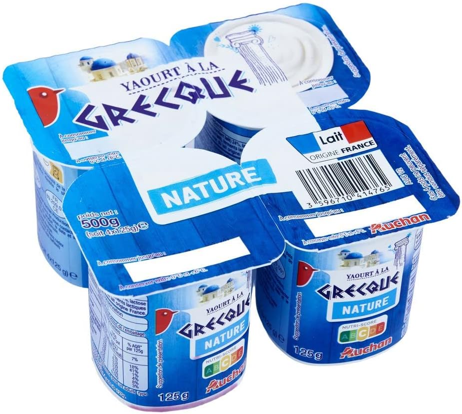 AUCHAN Yaourt à la grecque nature 4x125g : Amazon.fr: Epicerie