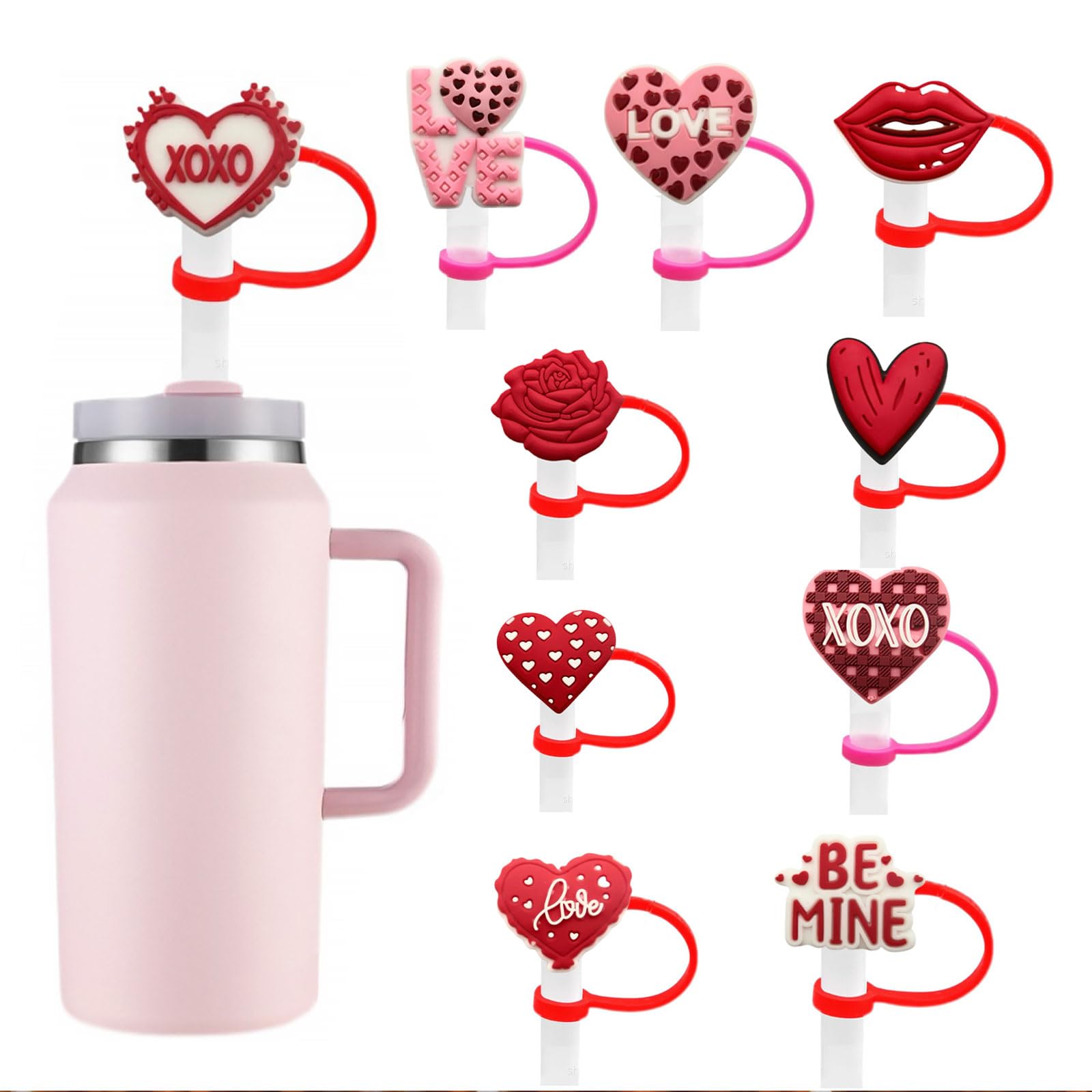 Amazon.com: 10Pcs Valentine's Day Straw Covers Cap Toppers Heart Lips ...
