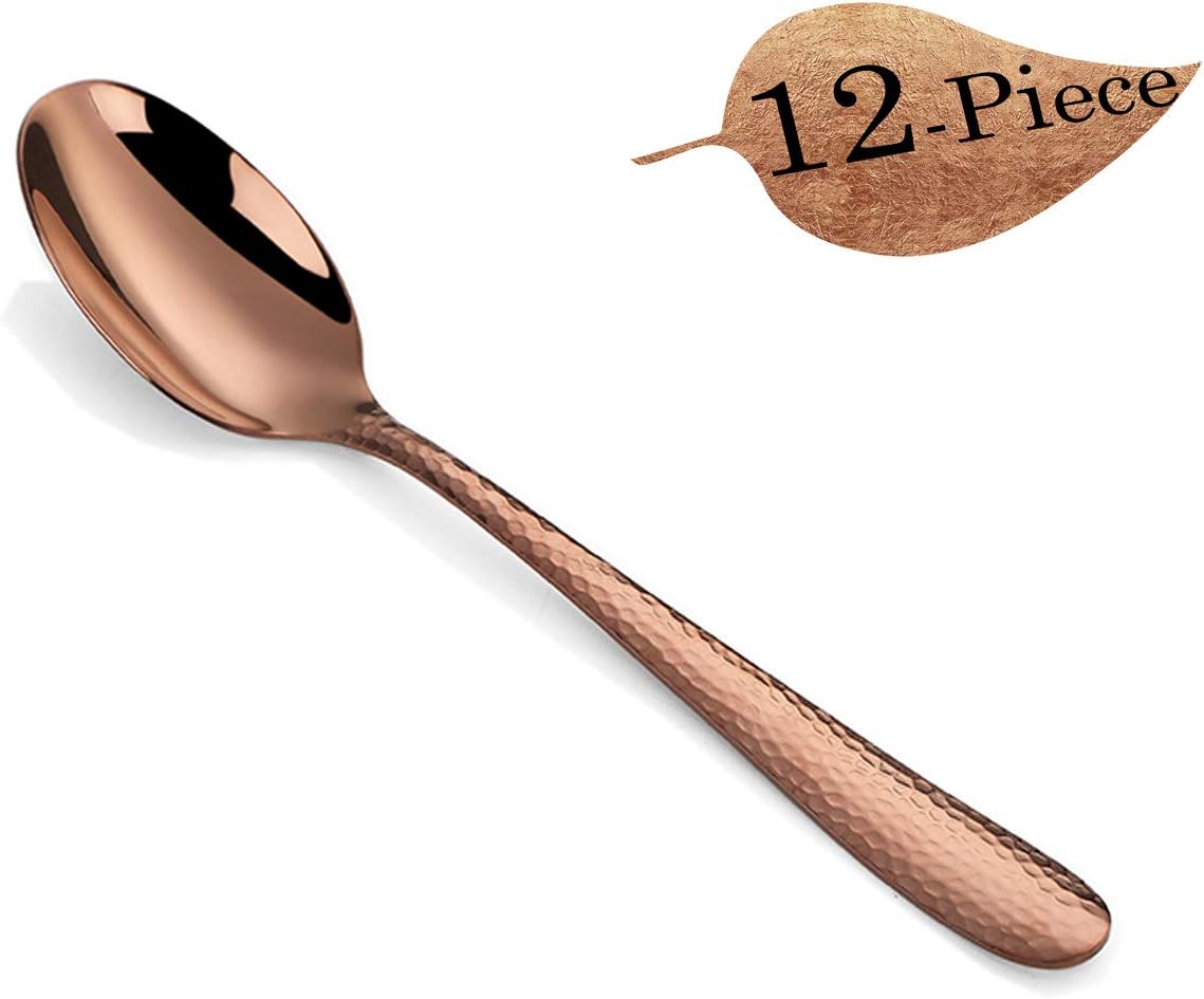 Amazon.com: Rose Gold Dessert Spoons Set of 12, Hammered Copper ...