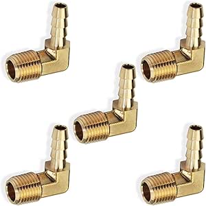Amazon.com: Boeray 5pcs 90 Degree Elbow Brass Hose Barb Fitting -1/4" Barb to 1/4" Male NPT ...