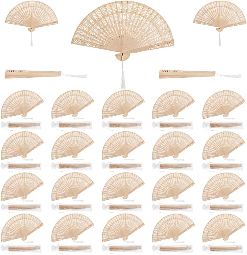 Amazon.com: ZOOFOX 25 Pieces Sandalwood Fans, Wooden Handheld Folding ...