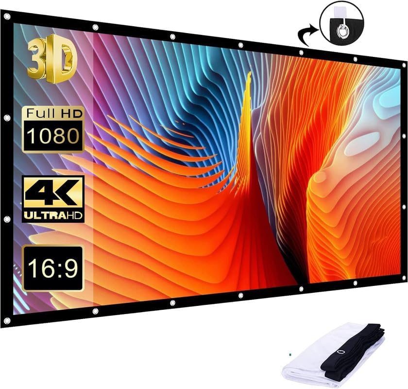 MOIZ 110" Inch Projector Screen Upgraded inch 16:9 HD Portable Eyelet ...