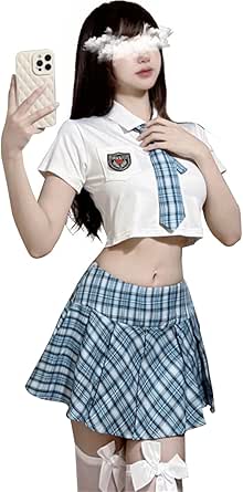 Amazon.co.jp: [SEXYTINE] 制服 コスプレ セクシー (3点セット) (ギャル JK 仕様 スクールシャツ + 制服スカート + スクールネクタイ のセット) 半袖 学生 ...