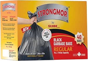Strongmor Garbage Bags Single Folded Black 26x36 40Pk : Amazon.ca ...