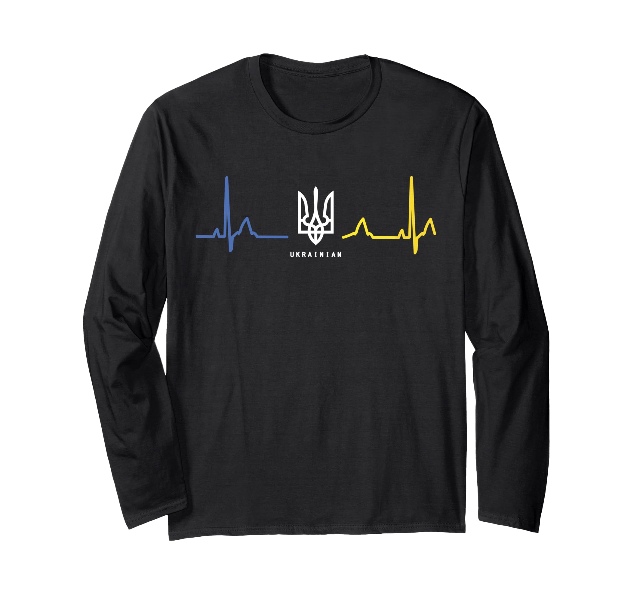 Amazon.com: Ukrainian Tryzub Ukraine Flag Trident Heartbeat Long Sleeve ...