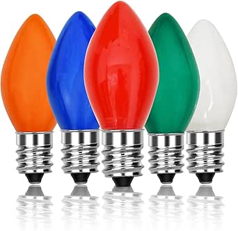 25 Pack C7 LED Christmas Replacement Light Bulbs, 0.6 Watt C7 ...