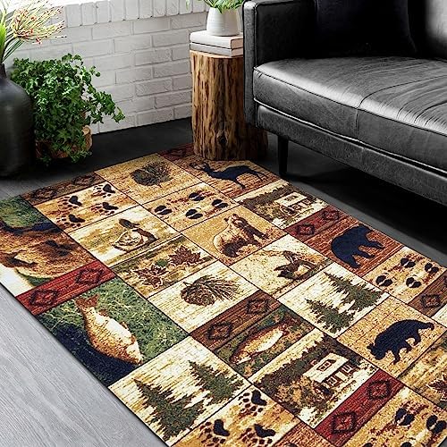 Amazon.com: Cabin Deer Area Rugs,Rustic Hunting Camper Plaid Wild Bear ...
