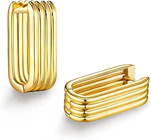 Amazon.com: Gold Chunky Ribbed Rectangular Paperclip Hoops Huggie Statement Earrings for Women ...
