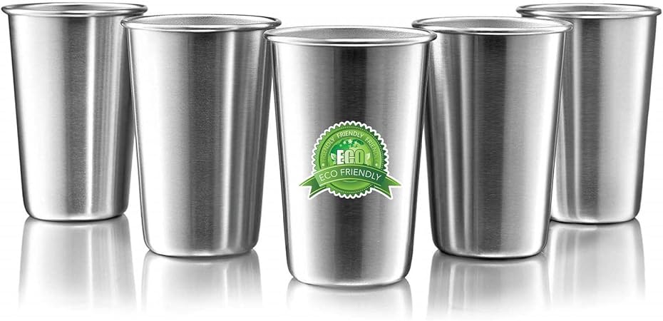 Amazon.com | 16 Ounce Stainless Steel Pint Cups - Stackable Pint Cup ...