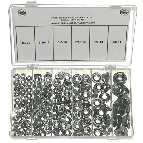 Amazon.com: NEF Flange Nut Assortment, Serrated, Grade 2, 185 Pieces ...
