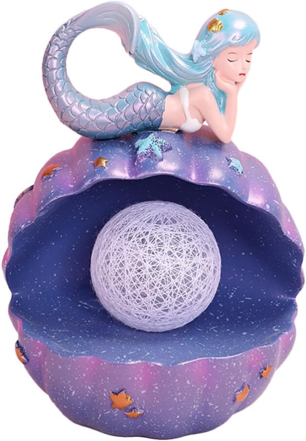 TOPPERFUN Mermaid Night Light Resin Bedside Lamps Mermaid Girl Statue ...