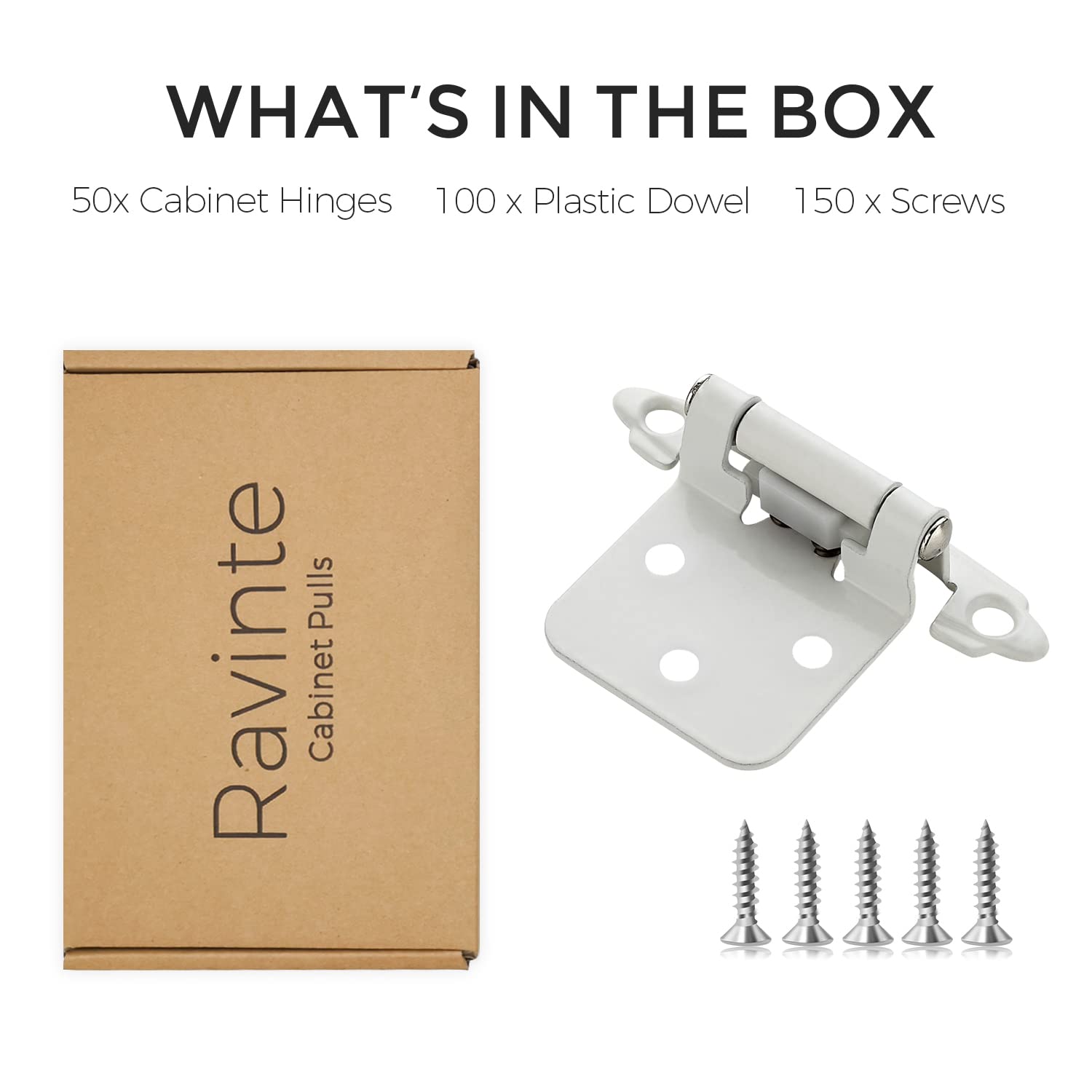 Ravinte 50 Pack 25 Pairs 1/2 inch Overlay Cabinet Hinges White Semi ...