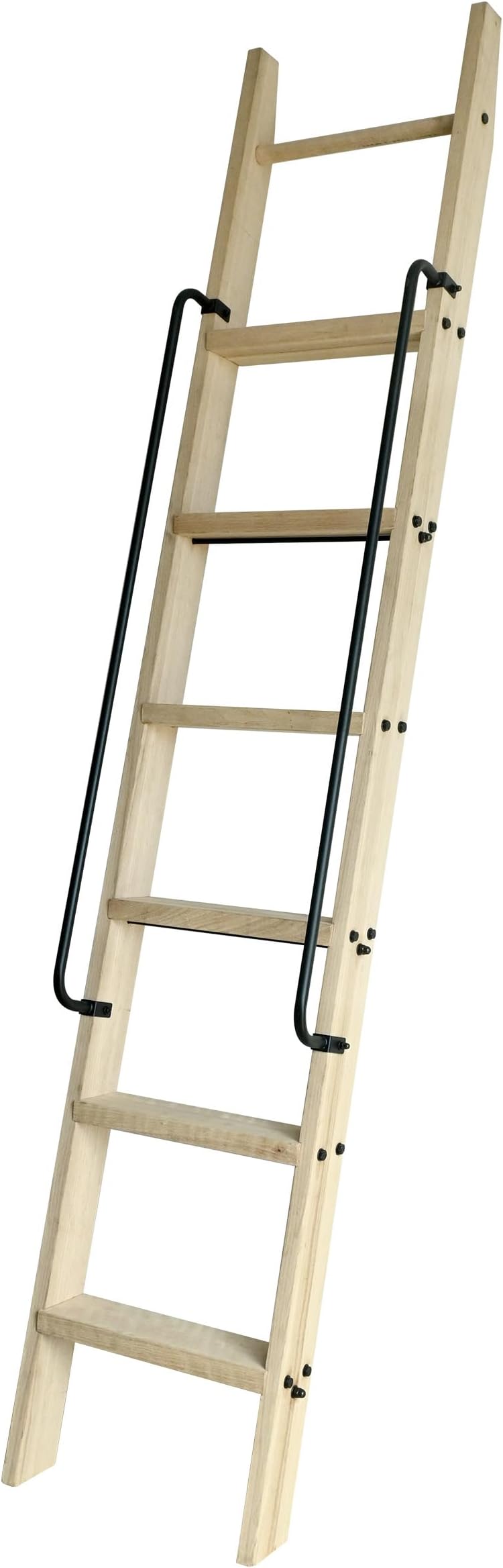 104RDHOUSE 87in Red Oak Sliding Library Ladder with Handrail ...