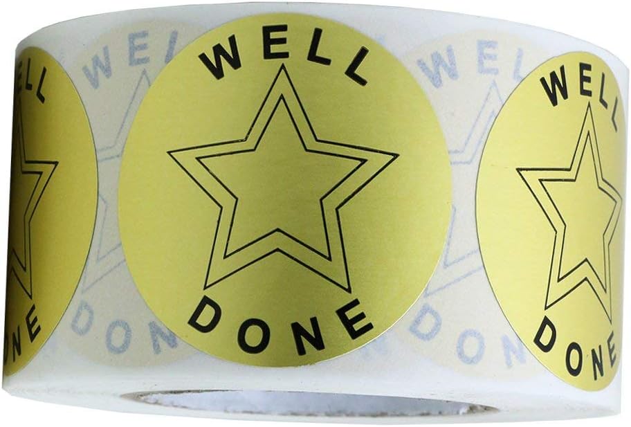 1.5" Gold Round Well Done Reward Stickers/Labels for Teachers Or ...