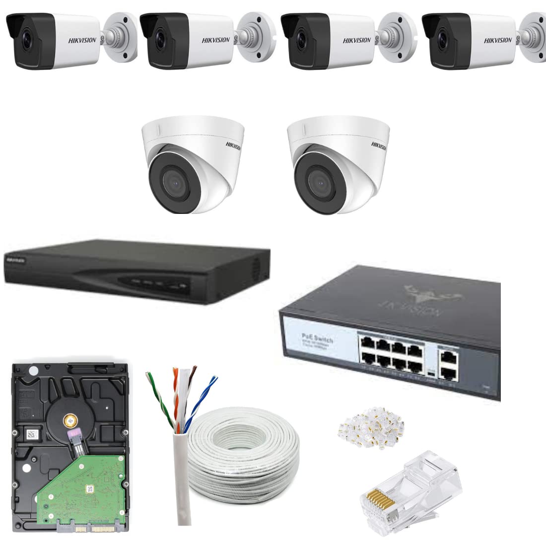 Buy HIKVISION 2MP IP CCTV Camera Full Set, 2 Dome, 3 Bullet, 8CH NVR, 2 ...
