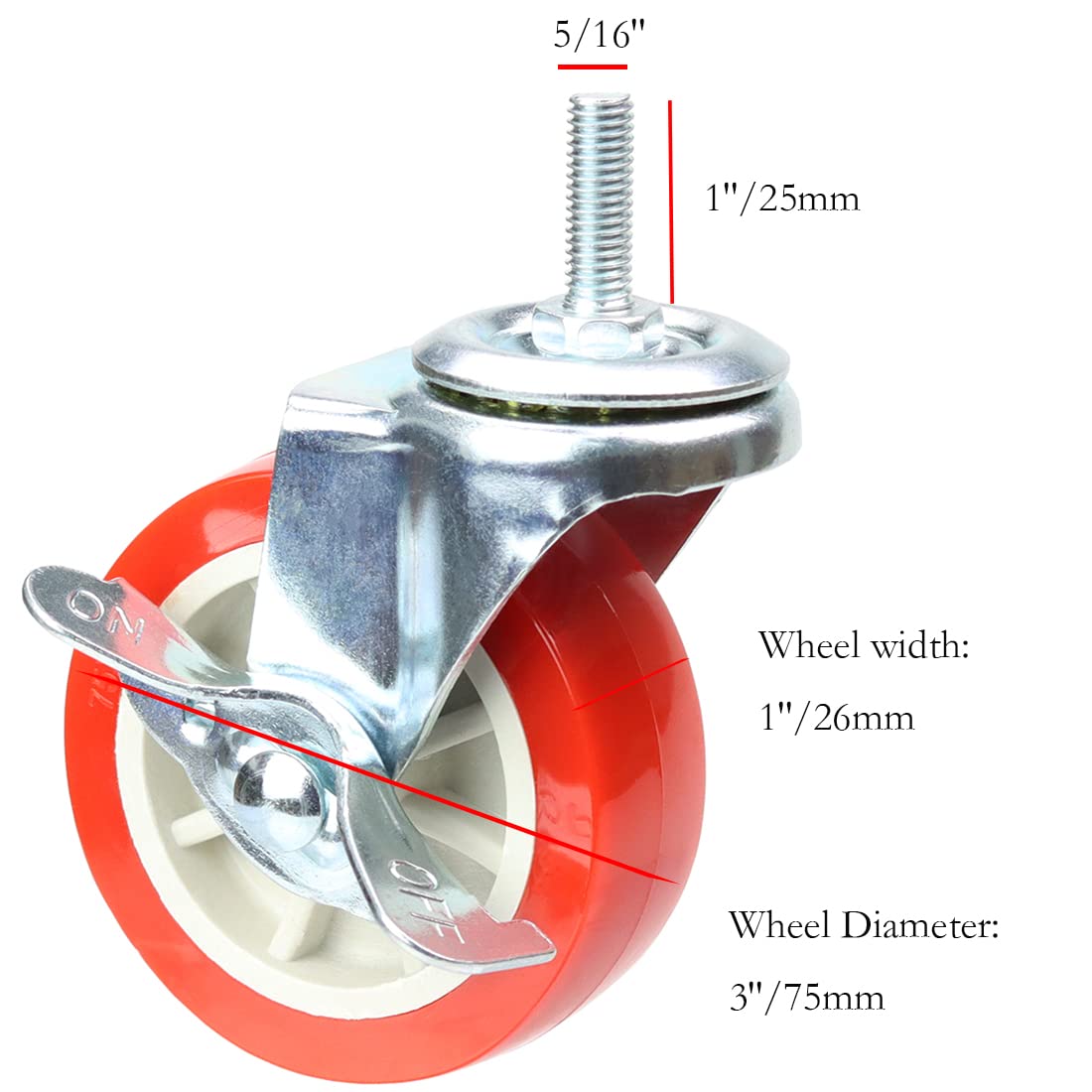 Snapklik.com : Caster Wheels, Heavy Duty Casters Threaded Stem Casters ...