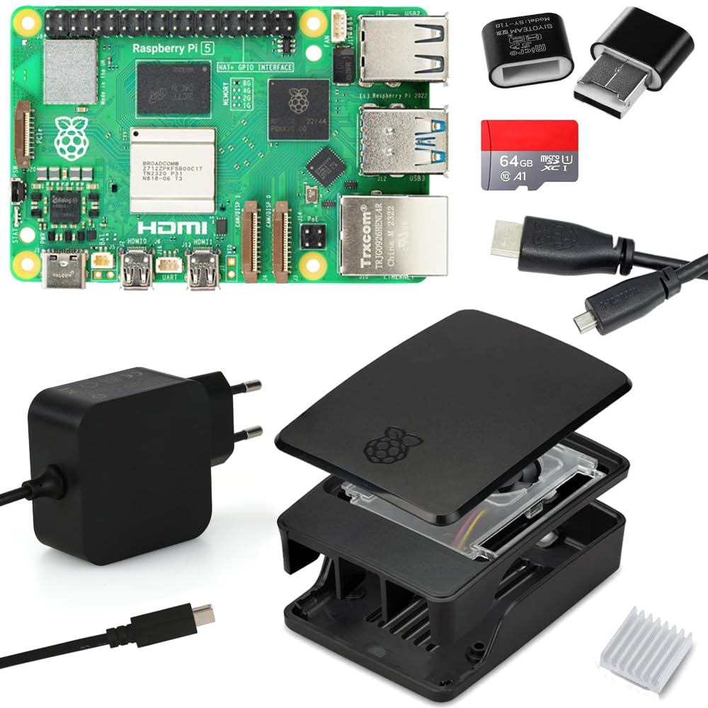 Raspberry Pi 5 8GB Starter-Kit schwarz | USB-C 27W Netzteil | Gehäuse ...