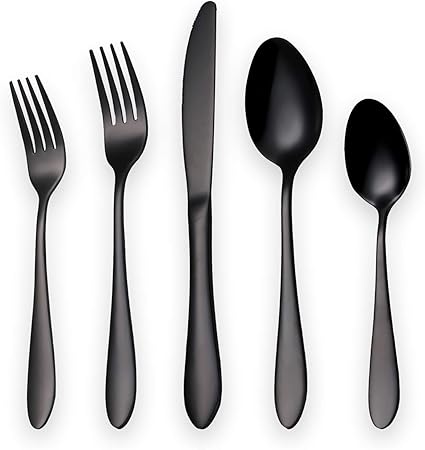 Amazon.com | Titanium Black Plated Stainless Steel Flatware Set 20 ...