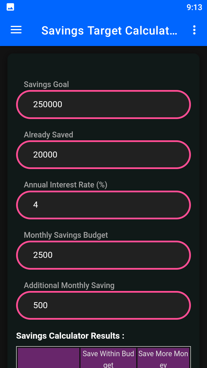 Savings Target Calculator - App on Amazon Appstore