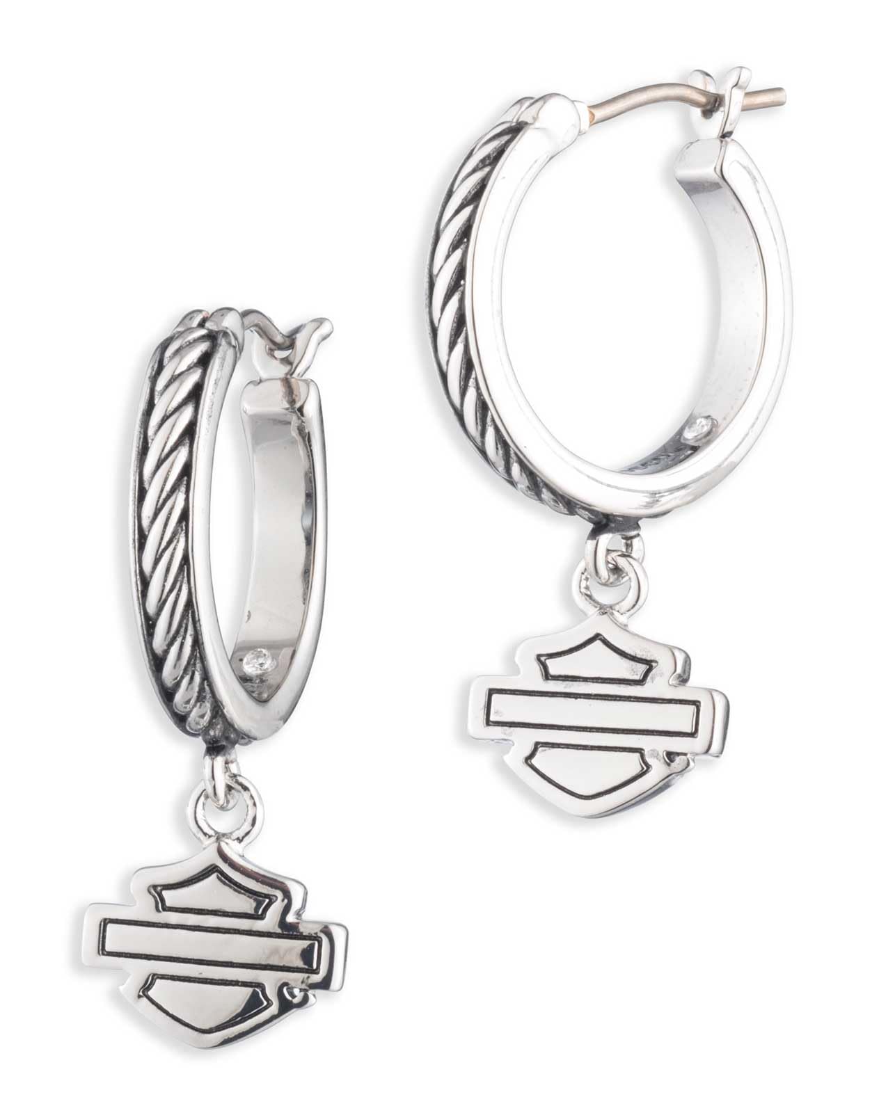 Amazon.com: Harley-Davidson Women's Bar & Shield Mini Charms Drop Hoop ...