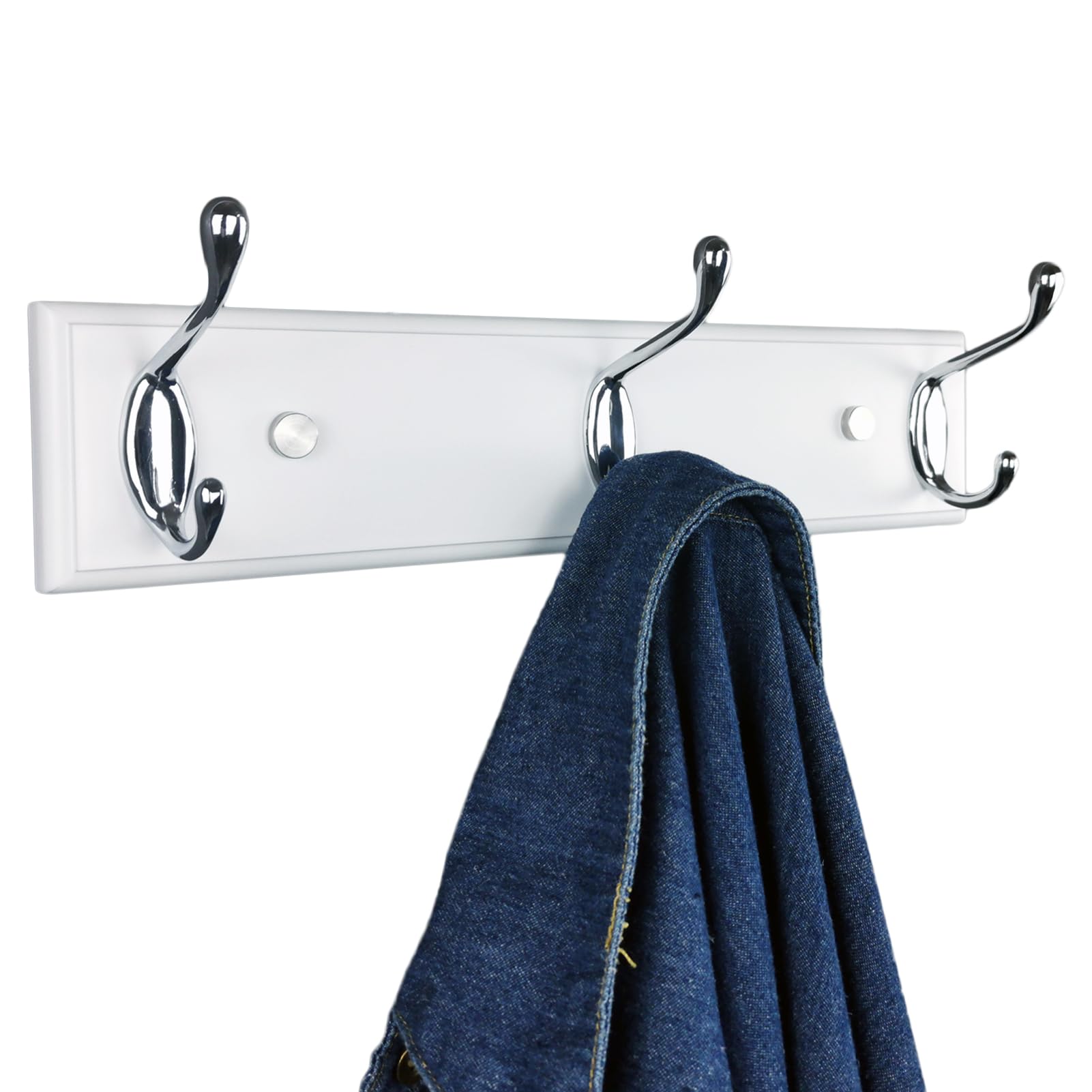lomejii Wooden Wall Coat Rack with 3 Silver Hooks, 31 cm, Strong Hook ...