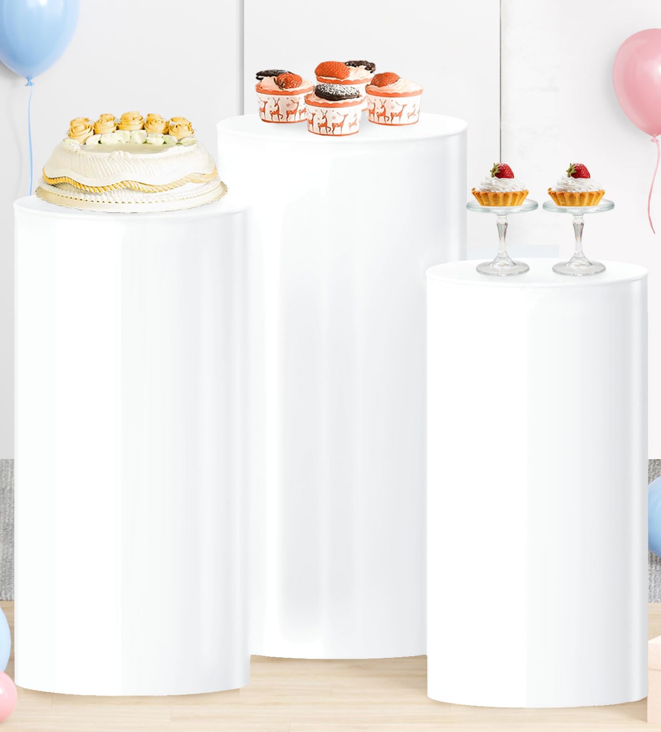Snapklik.com : Cylinder Pedestal Stand 3Pcs White Round Pedestal Tables ...