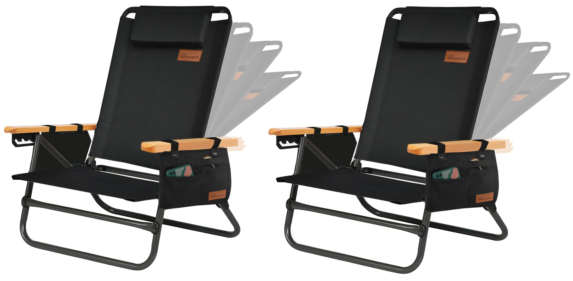 DRAXDOG Folding Backpack Beach Chair with 4 Positions, Head Pillow ...