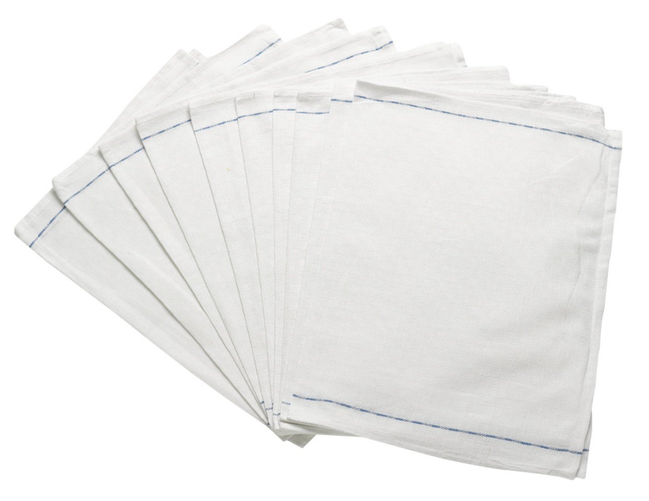 Pack of 10 White 100% Cotton Waiter/Waitress Cloths with Blue Stripe ...