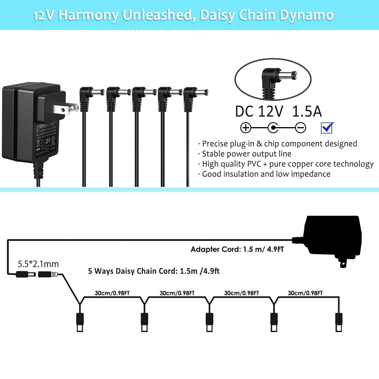 Snapklik.com : JOYO 12V 15A DC Power Supply Adapter For Keyboard ...