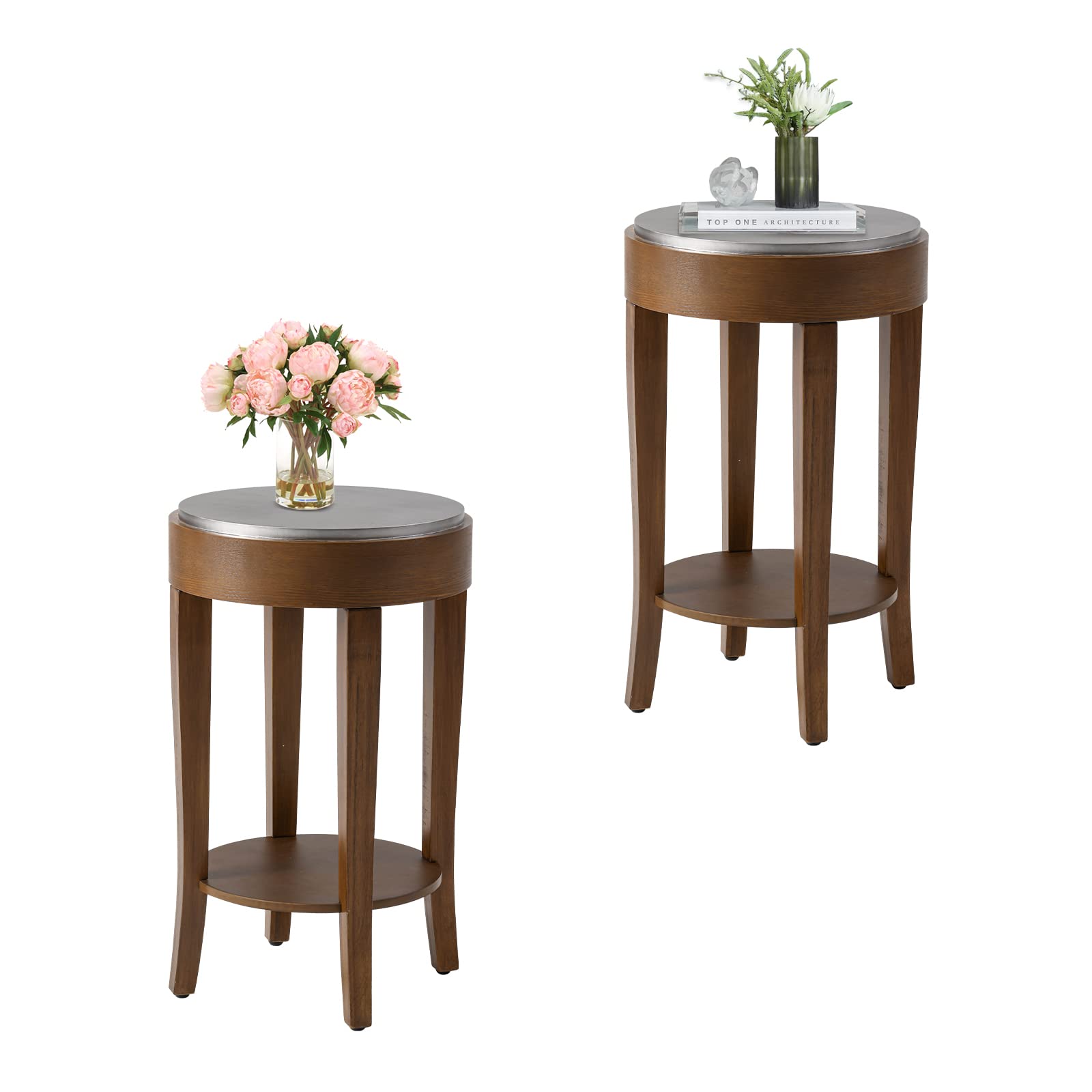 Amazon.com: HOMPUS Modern Round End Table Set of 2 w Storage Shelf, 2 ...